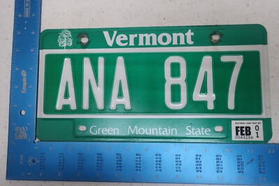 Vermont License Plate Tag 2001 01 VT Natural Sticker ANA 847 | eBay