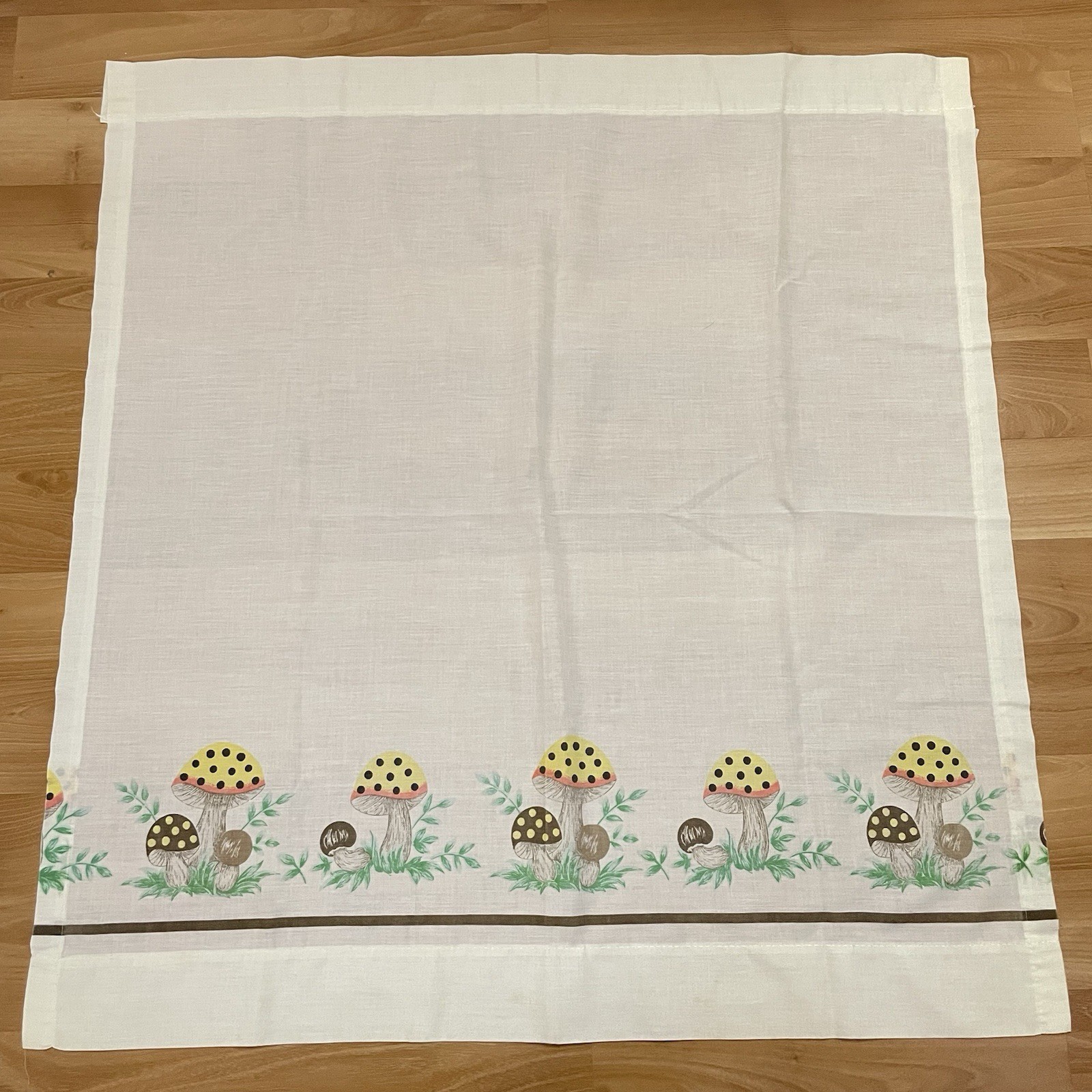 Vintage Sears Merry Mushrooms Curtains and Valance Set, Rod Pocket