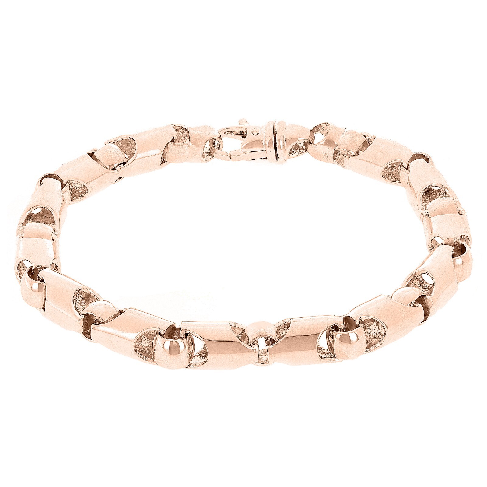 14k Rose Gold Solid Handmade Bullet Style Link Chain Bracelet 7" 6mm 25 ...