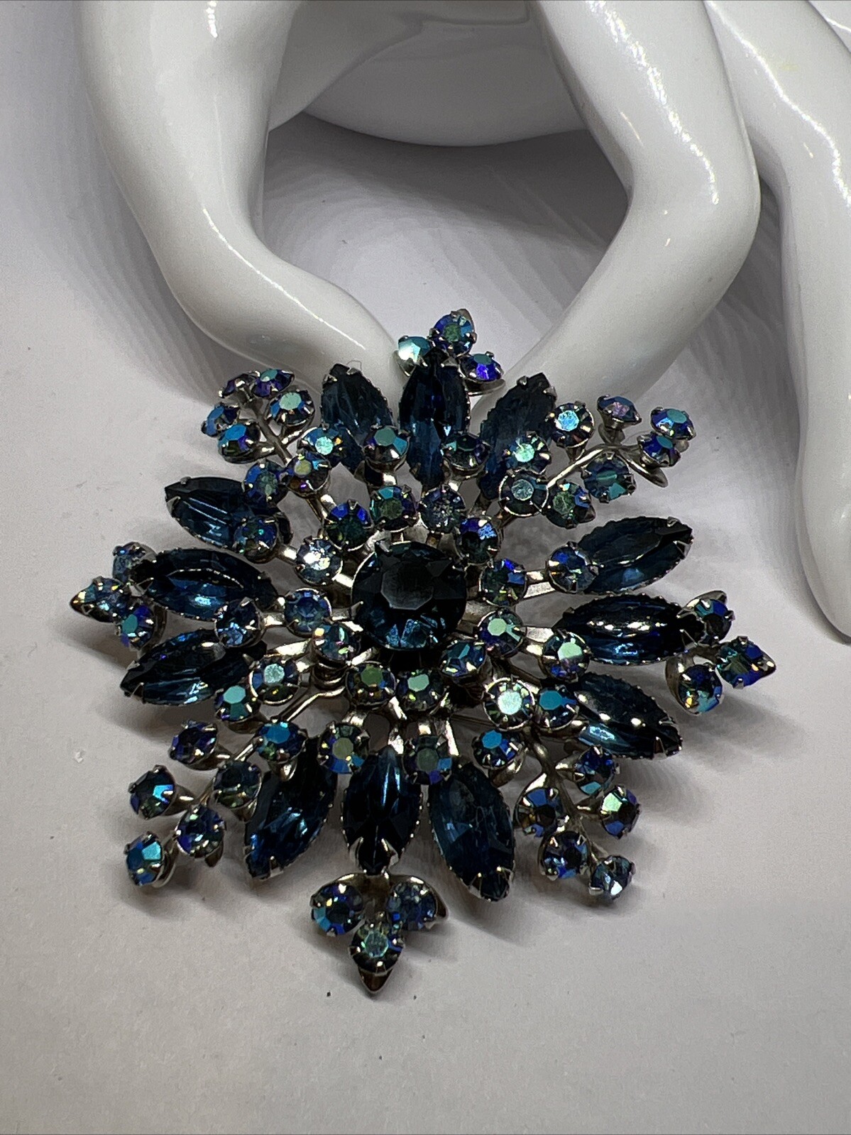 Large Beautiful Vintage AB Blue Glass Crystal Silver … - Gem