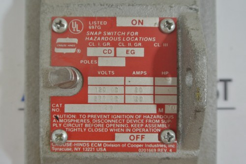 Crouse Hinds EDSC 1129 single gang ON OFF Switch for hazardous ...