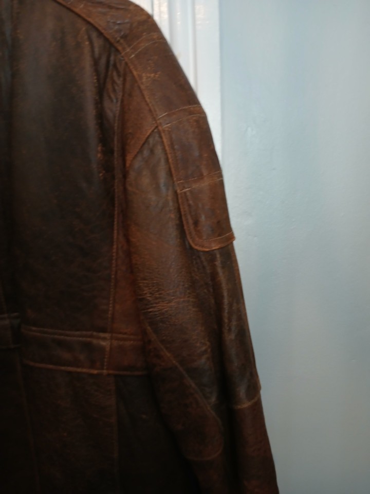LTT Vintage Real DISTRESSED Leather SHEEPSKIN Brown Bomber Jacket chest ...
