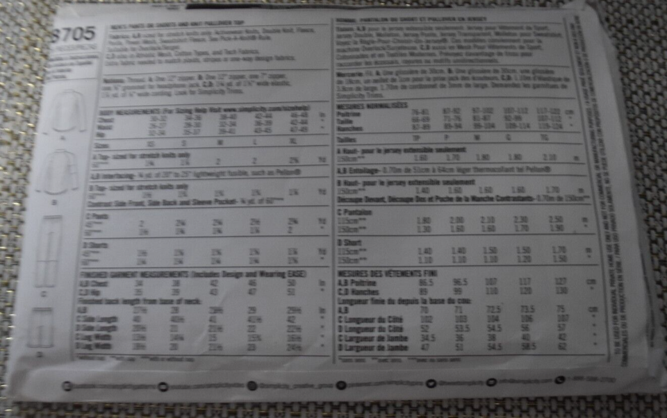 Simplicity 8705 Mens Knit Athletic Pants Shorts Zip Top Sz XS-S-M-L-XL ...
