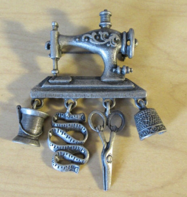 Vintage Dancraft Pewter Sewing Machine Pin with Charms Signed | eBay