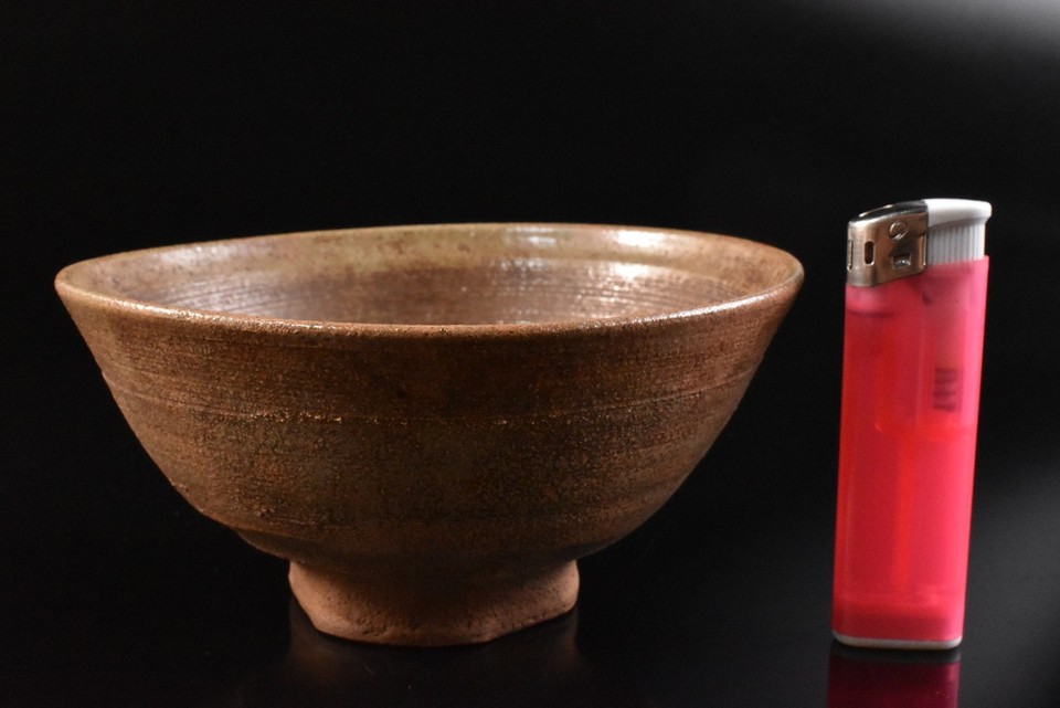 R8299: Japanese Old Seto-ware Youhen pattern TEA BOWL Green tea tool w ...