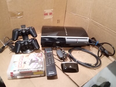 PlayStation 3 PS3 Fat CECHL01 80GB Console Bundle 3 Games 2 Controllers ...
