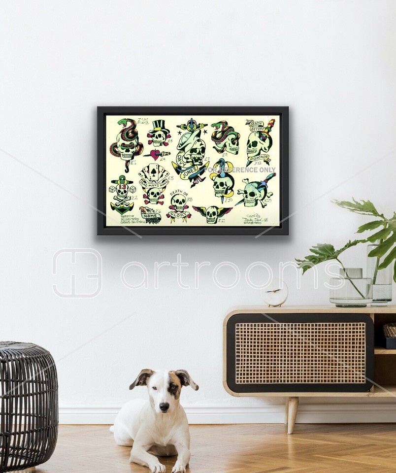 VINTAGE 1968 Skulls Colored TATTOO Flash Sheet Print | eBay