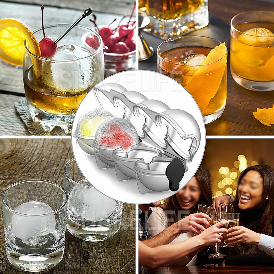 Large Ice Cube Tray Ball Maker Big Silicone Mold Sphere Whiskey Round ...