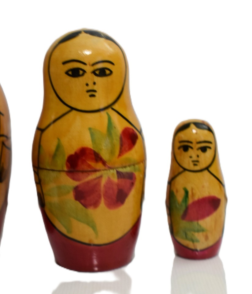 Vintage USSR Soviet Union Dolls Set Wooden Hand Painted Nesting Dolls w ...