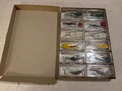 Vintage Lot of 12 Jake’s Bait Metal Spoon Fishing Lures in original box ...