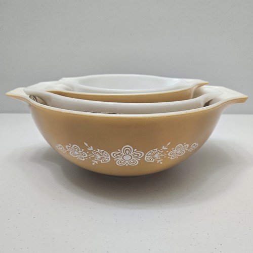 Vtg Pyrex Butterfly Gold Cinderella Mixing Bowl Set 441, 442, 443, 444 ...