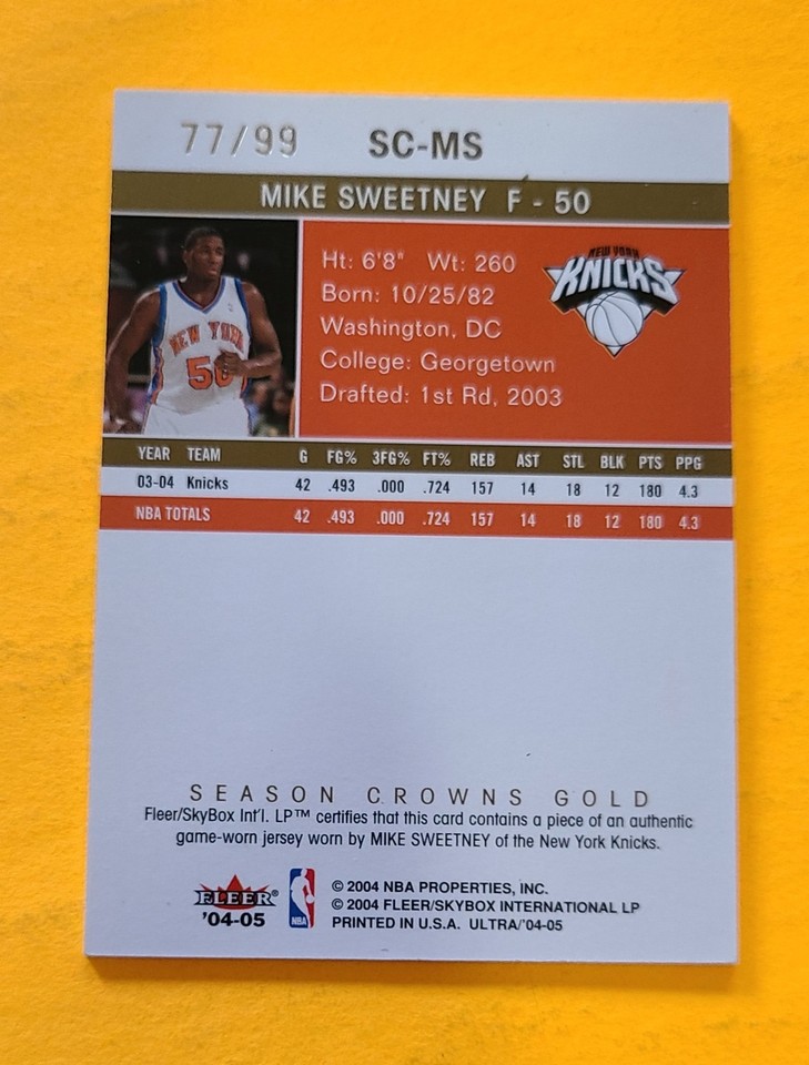 2004-05 Ultra Mike Sweetney Season Crowns Game Used Gold /99 | eBay