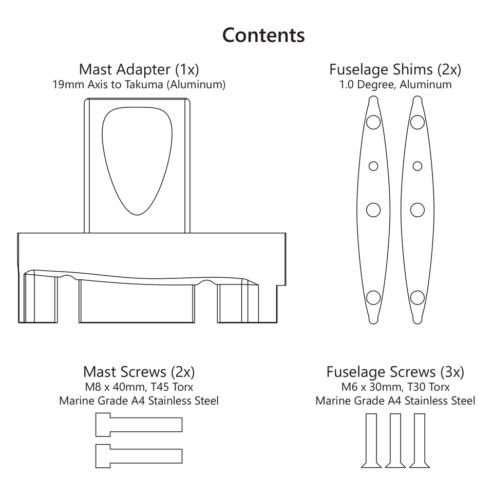 Surf Elementals Wing Foil Adapter for Axis 19mm Aluminum Mast to Takuma ...