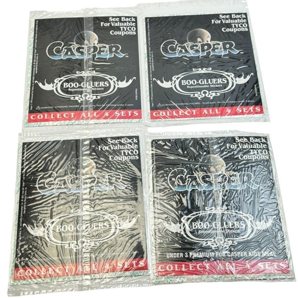 NEW VTG 1995 CASPER Boo-Gluers Glow in the Dark Stickers COMPLETE SET ...