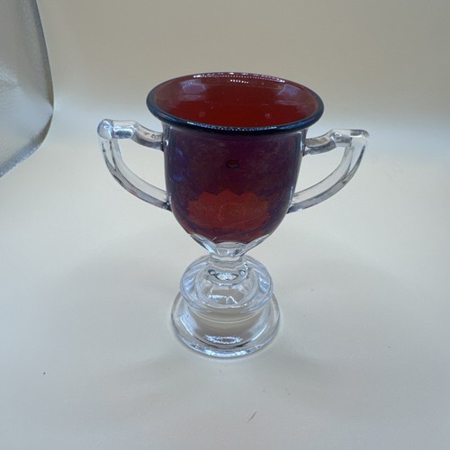 ANTIQUE Advertising Ruby Red Flash Glass Trophy Souvenir Birch Grove 3. ...