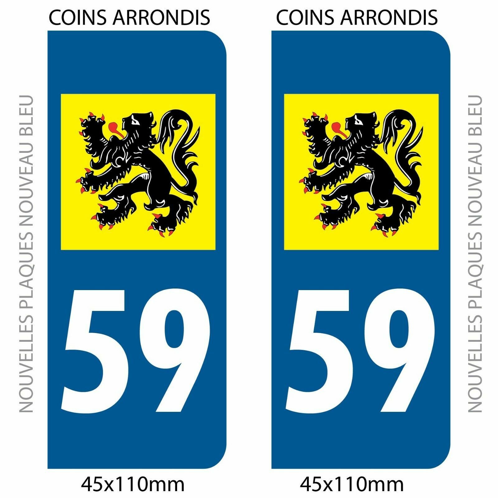 59 NORD / 2 STICKERS AUTOCOLLANT PLAQUE IMMATRICULATION DEPARTEMENT ...