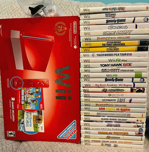 Nintendo Wii Red 25th Anniversary Console System & Huge Video Games Lot ...