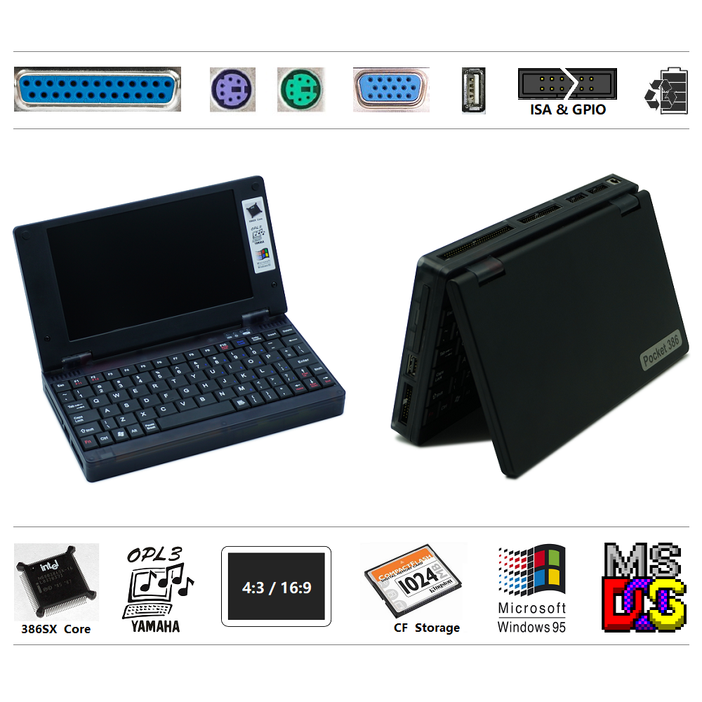 Pocket386 Retro DOS Computer 386sx-40Mhz Core M6117Soc Hand386 upgrade ...