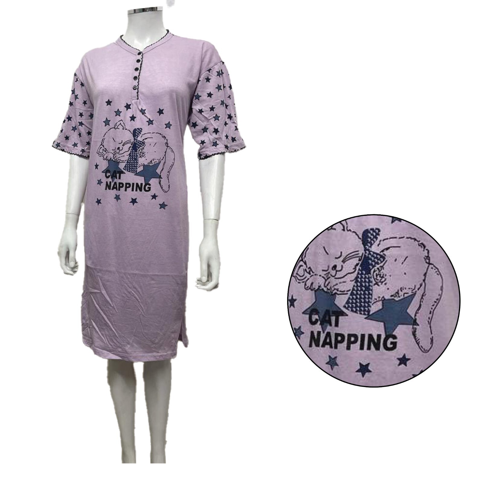 Ladies Baggy Nightwear Fun Nightie Night Shirt Front Buttons Pyjamas ...