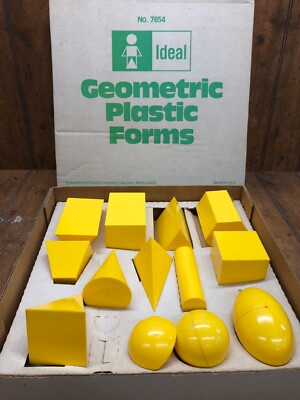 Vintage Ideal School Supply #7854 Geom. Plastic Forms 13 pc. Set Yellow ...