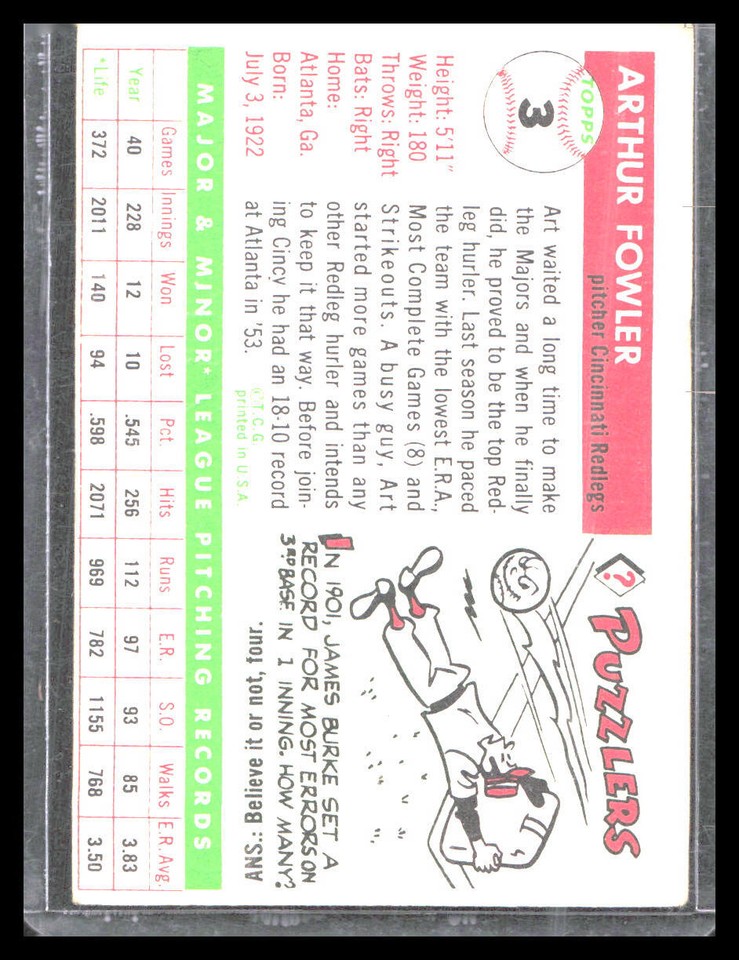 1955 Topps Art Fowler Rookie #3 Cincinnati Redlegs | eBay
