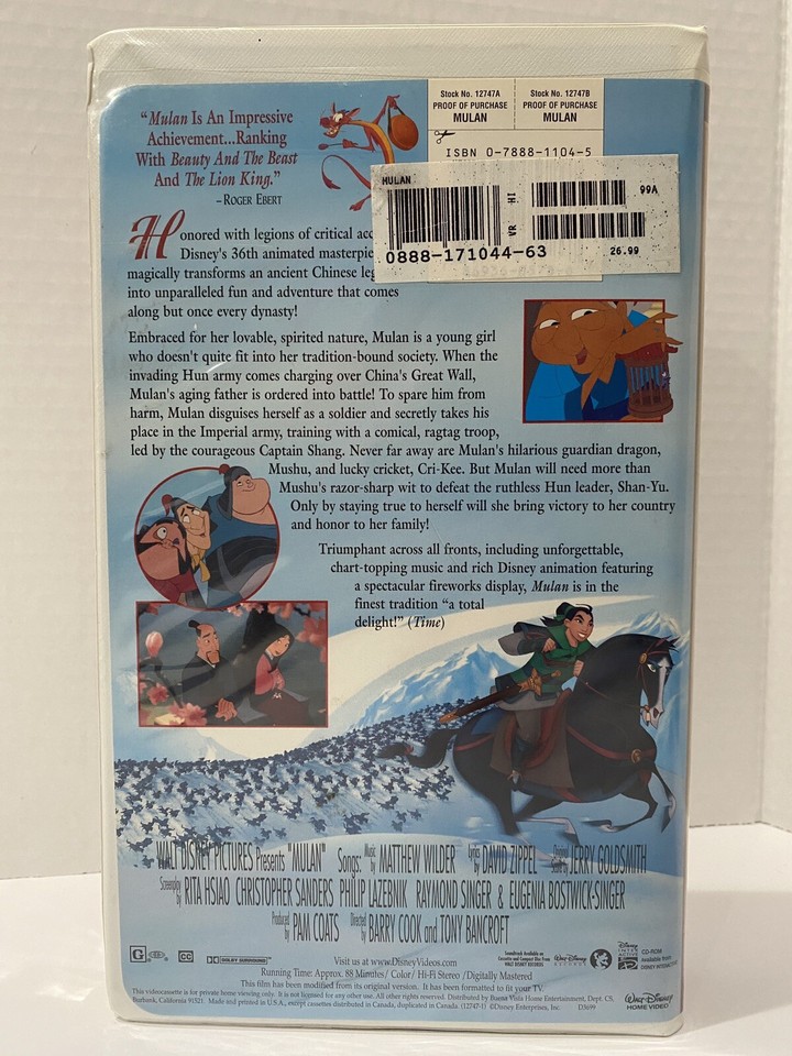Walt Disney’s Mulan VHS Released 1998 Masterpiece Collection | eBay