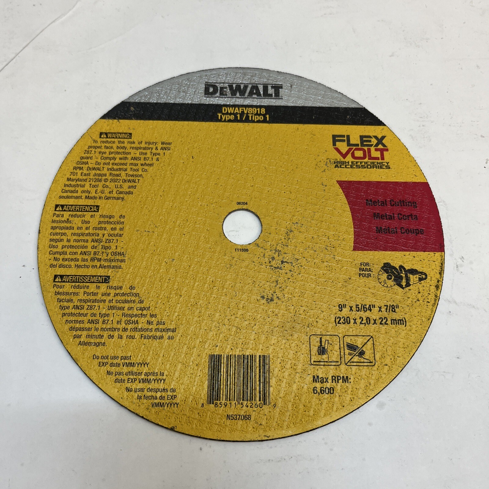 Dewalt Flexvolt 9" Ceramic Metal Cutoff Wheel (DWAFV89180) for sale ...