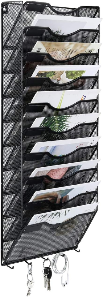 Hanging File Organizer Wall Mount 10 Pocket Vertical Wall Folder Holder ...