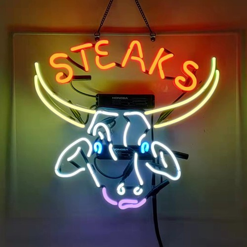 Steaks Neon Sign 20"x16"Lamp Restaurant Snack Bar Wall Deocr Artwork ...