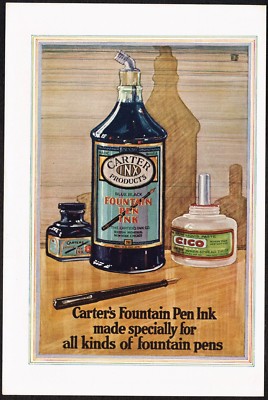 1920s Vintage Carters Fountain Pen Ink Bottle Color Art Print Ad | eBay