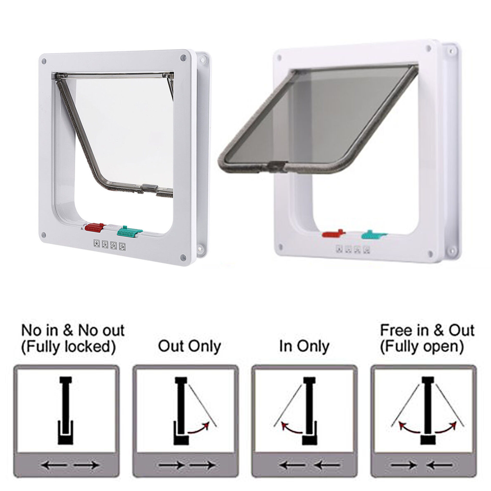 Pet door 4 way locking Small Medium Large Dog Cat Flap Magnetic White ...