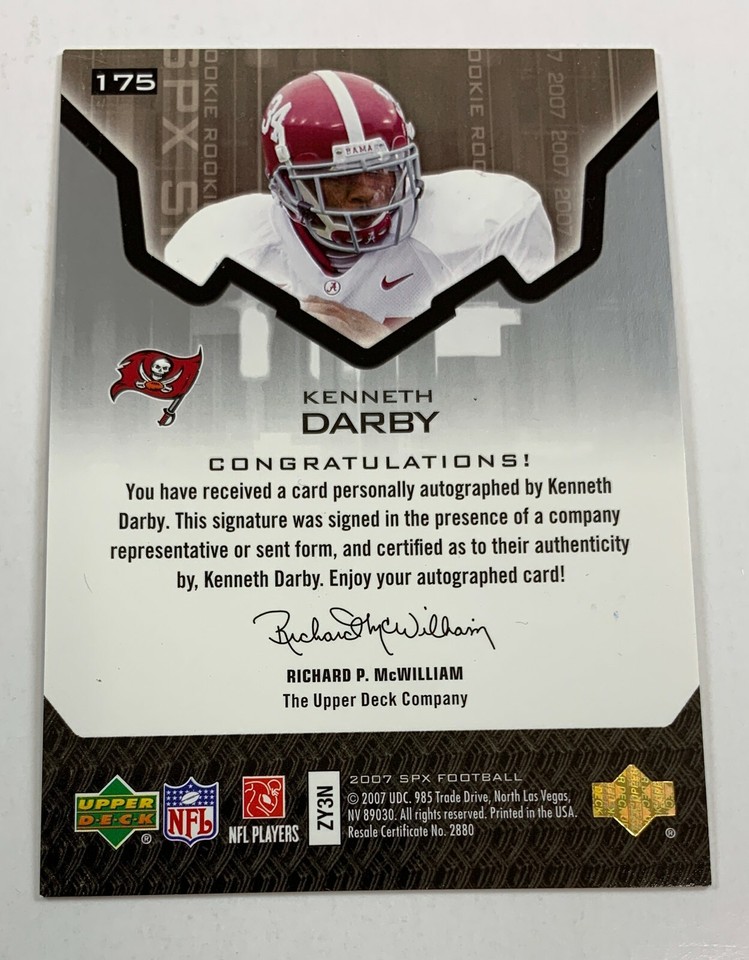 2007 Upper Deck SPX Kenneth Darby Auto Card 434/499 FRA11 | eBay