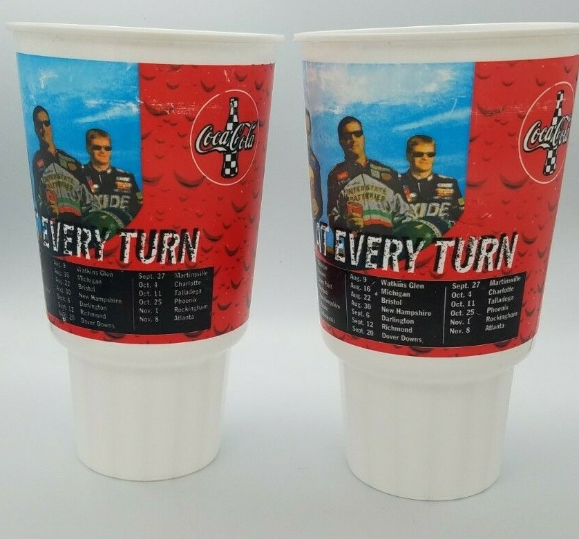 Lot of 2 1998 Coca-Cola NASCAR Drinking Cup "Refreshment at Every Turn ...