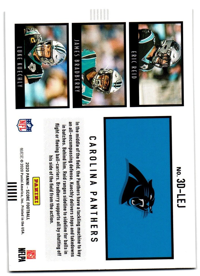 2020 Panini Score #3D-LEJ 3D Eric Reid James Bradberry Luke Kuechly ...