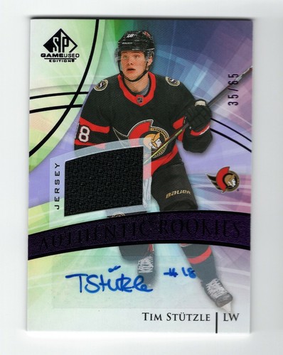 2020-21 UD SP Game Used /65 TIM STUTZLE Purple Autograph Jersey Auto RC ...