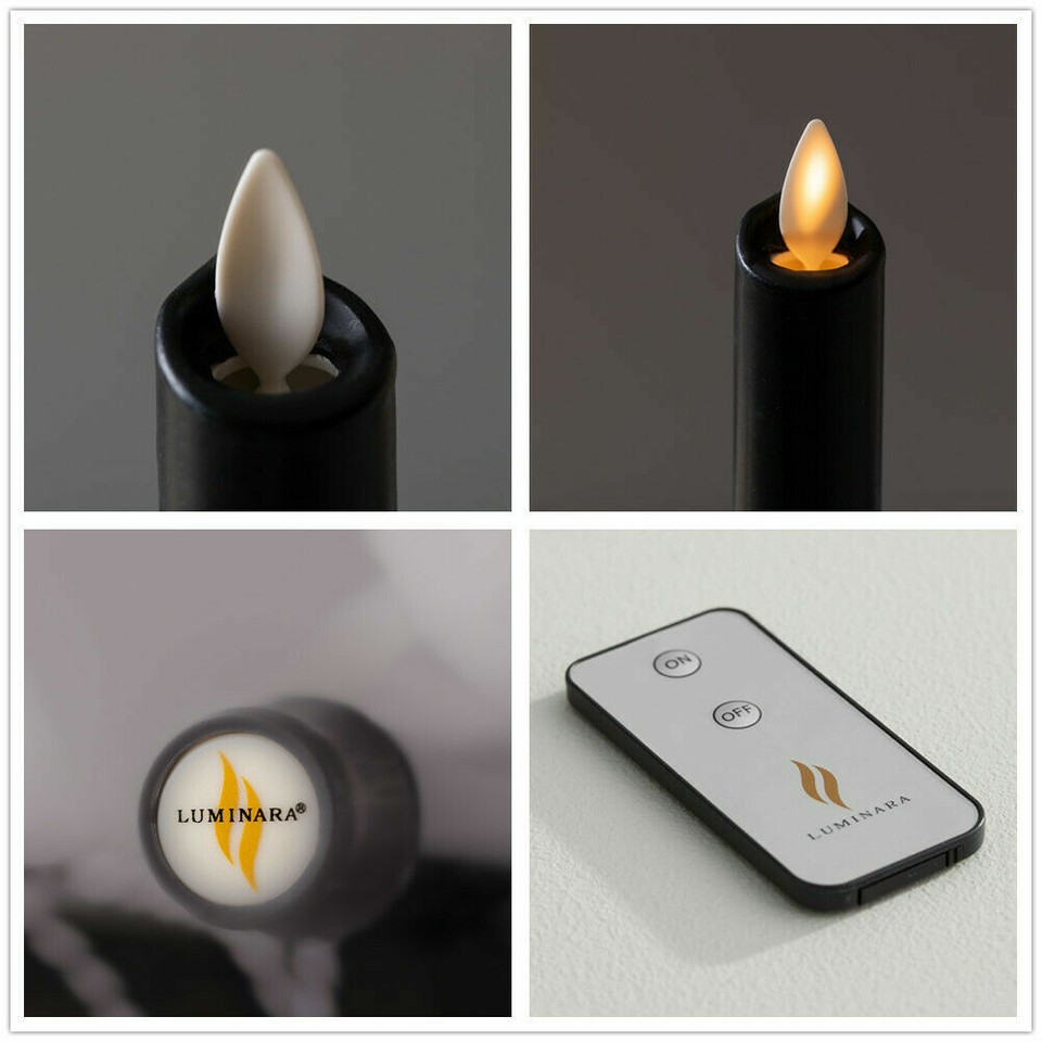 Luminara LED Flameless Battery Taper Candle Set of 2 Wax Moving Wick Timer Black | eBay