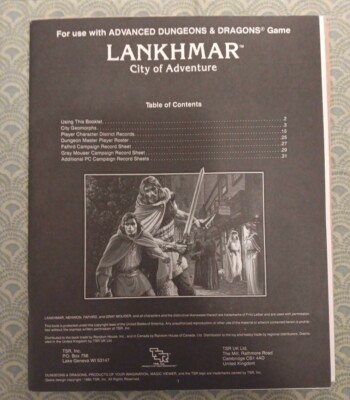1985 TSR Dungeons & Dragons: Lankhmar: City Of Adventure. Booklet and ...