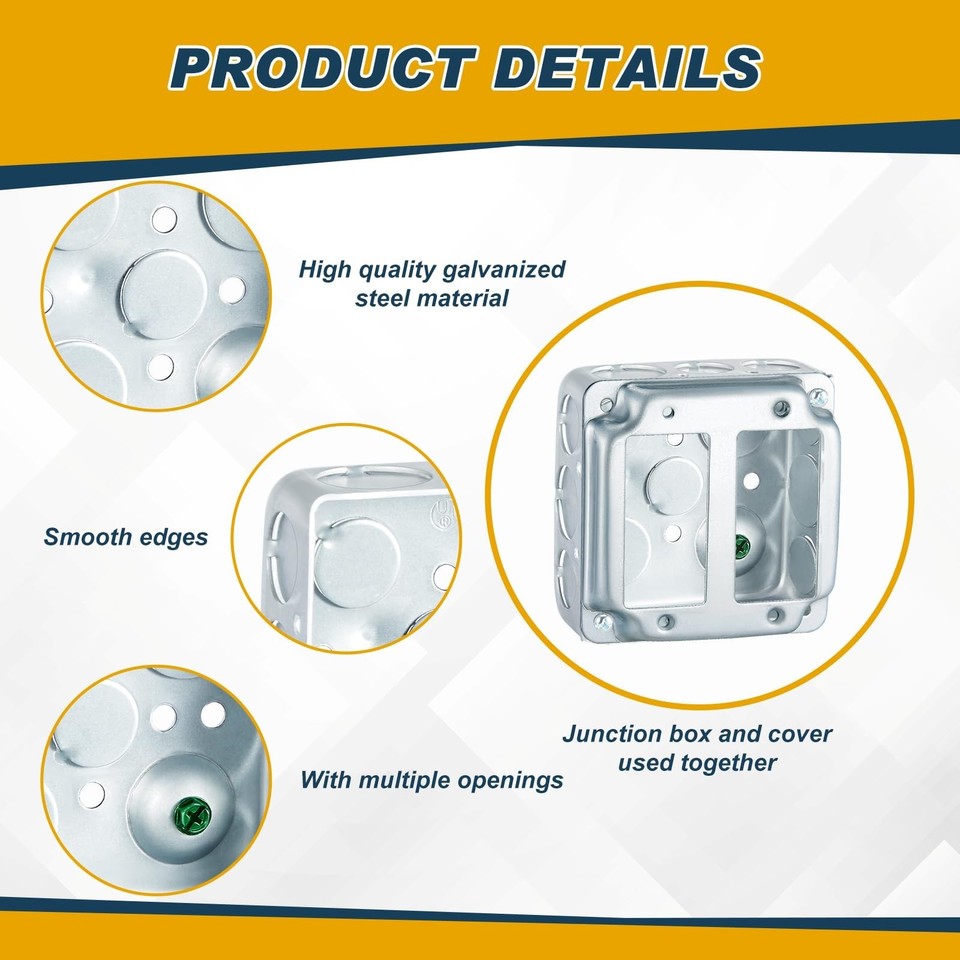 8 Set 4 × 4" Electrical Junction Box with Cover Electrical Metal Outlet ...