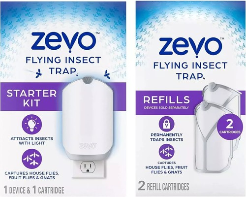 Zevo Flying Insect Trap (1 Plug-in Base + 3 Cartridges) Featuring Blue ...