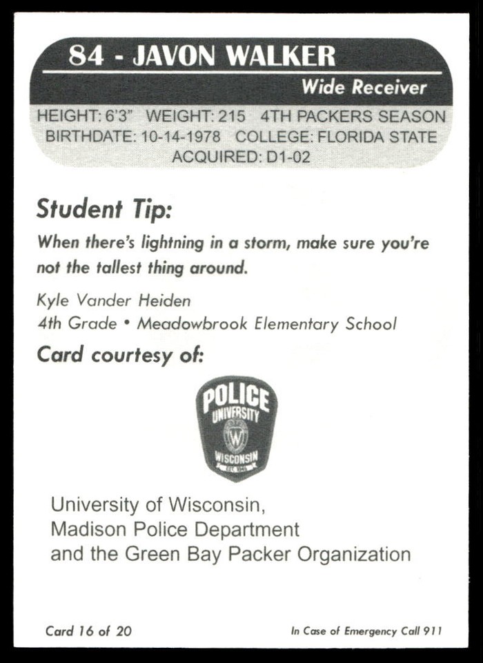 2005 Green Bay Packers Madison Police 16 Javon Walker Football Card | eBay