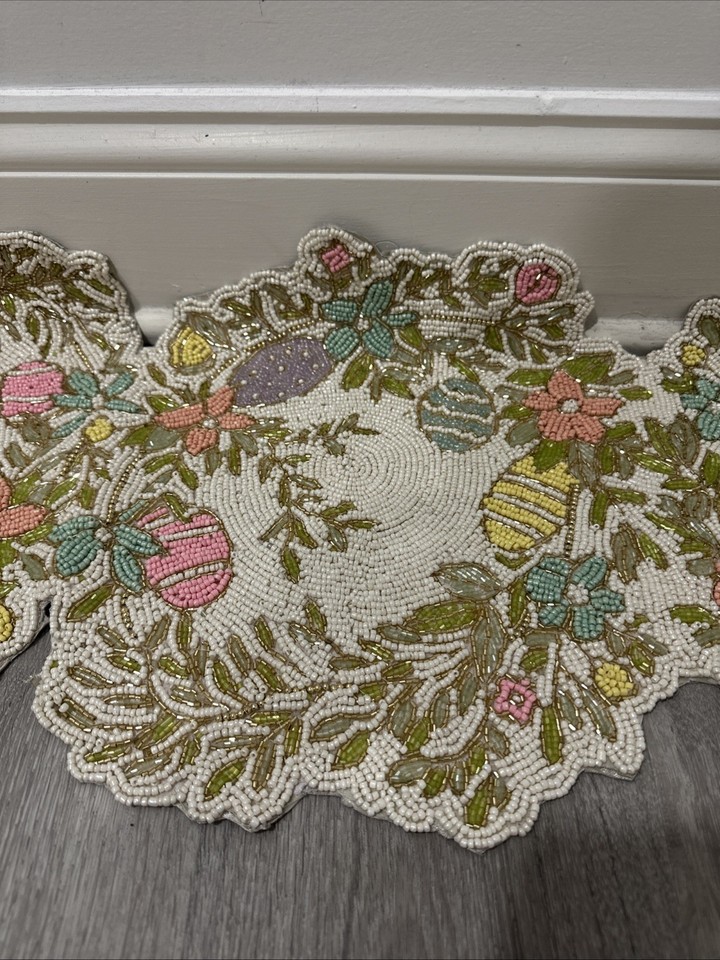 Rachel Zoe Easter Eggs and Flowers Shiny Beaded Table Runner 13" X 36 ...