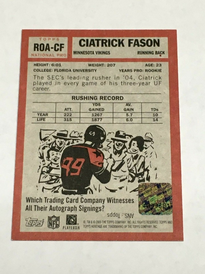 Ciatrick Fason 2005 Topps Heritage Real One Autograph #ROA-CF | eBay
