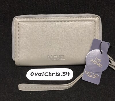 Rachel Roy RFID Genuine Grey Leather Wristlet Wallet Double Zip Around ...