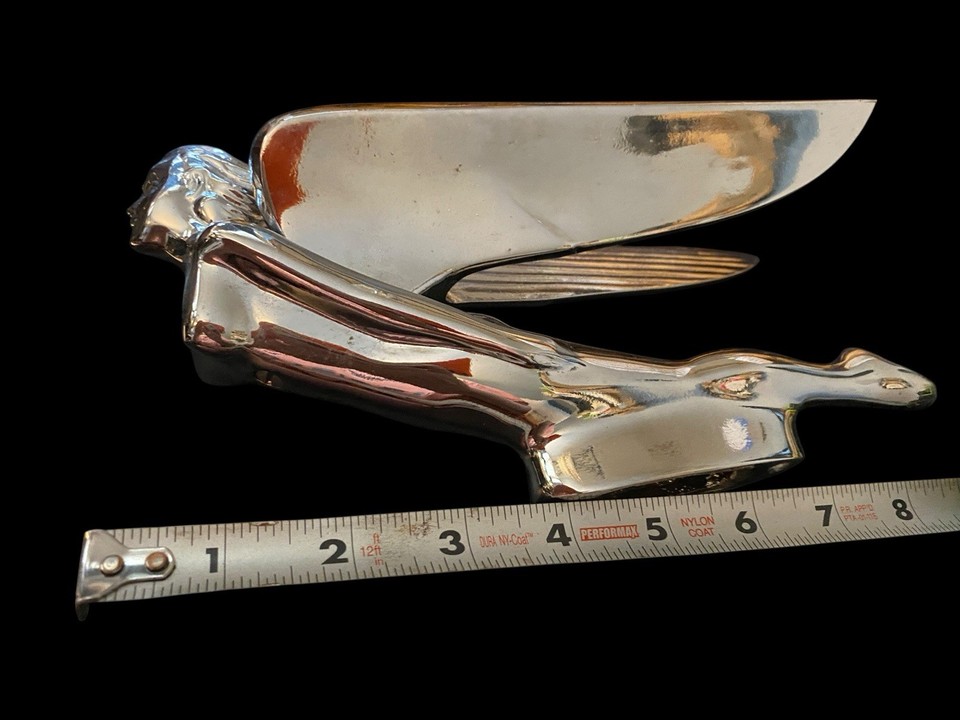Vintage Flying Lady Short Hair Winged Goddess Chrome Hood Ornament | eBay