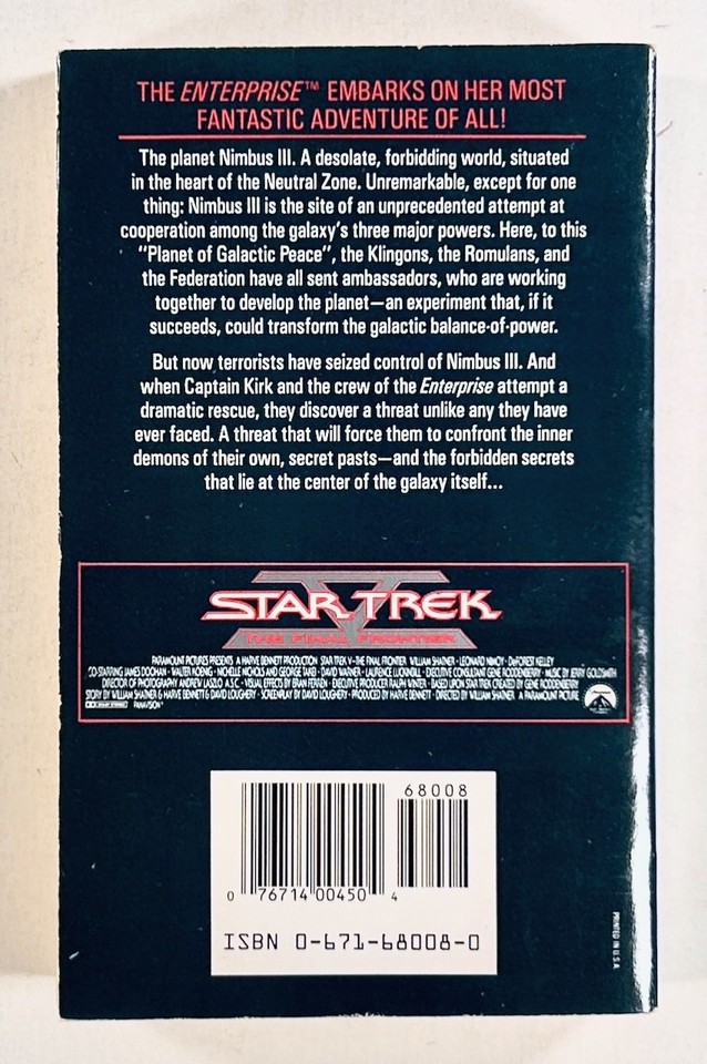 1989 Dillard STAR TREK V THE FINAL FRONTIER movie novelization POCKET ...