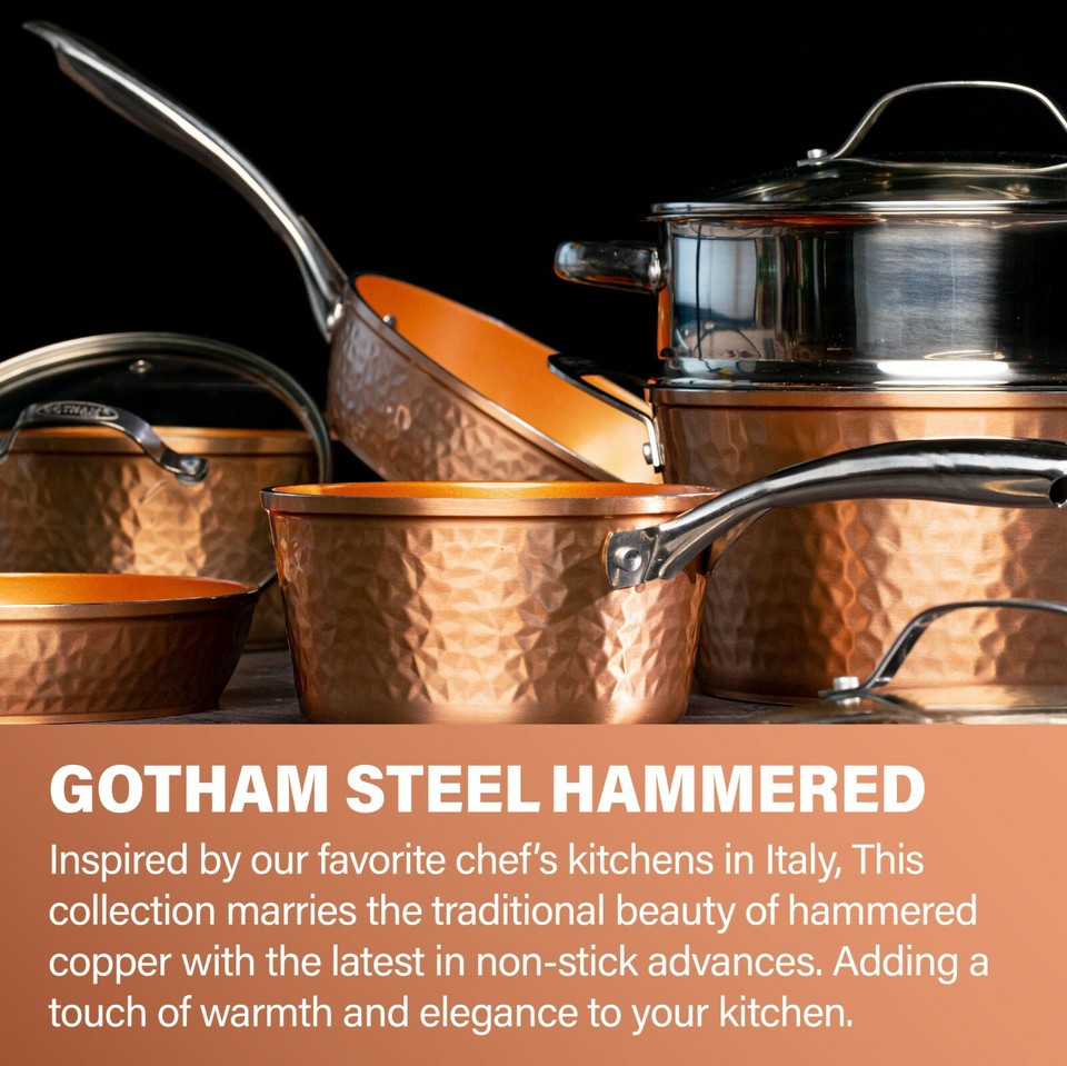 Gotham Steel 10 Piece Hammered Nonstick Copper Cookware Set w Cool ...