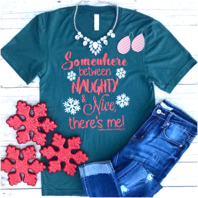 Southern Trading Co "Somewhere between naughty and nice there's me" T ...