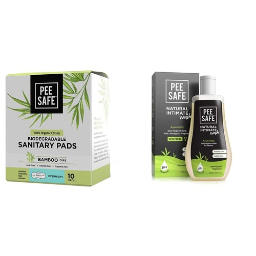 Pee Safe Biodegradable Sanitary Pads Overnight 10 Pads, Intimate Wash ...