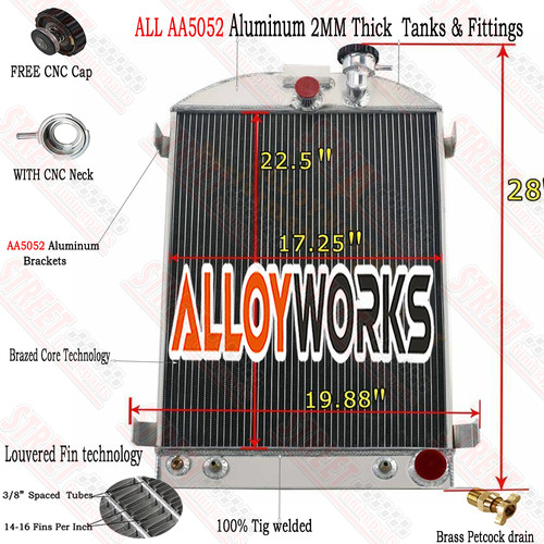 Aluminum 3 Rows Radiator For 1930-1933 Ford MODEL A Hot Rod Chevy V8 ...