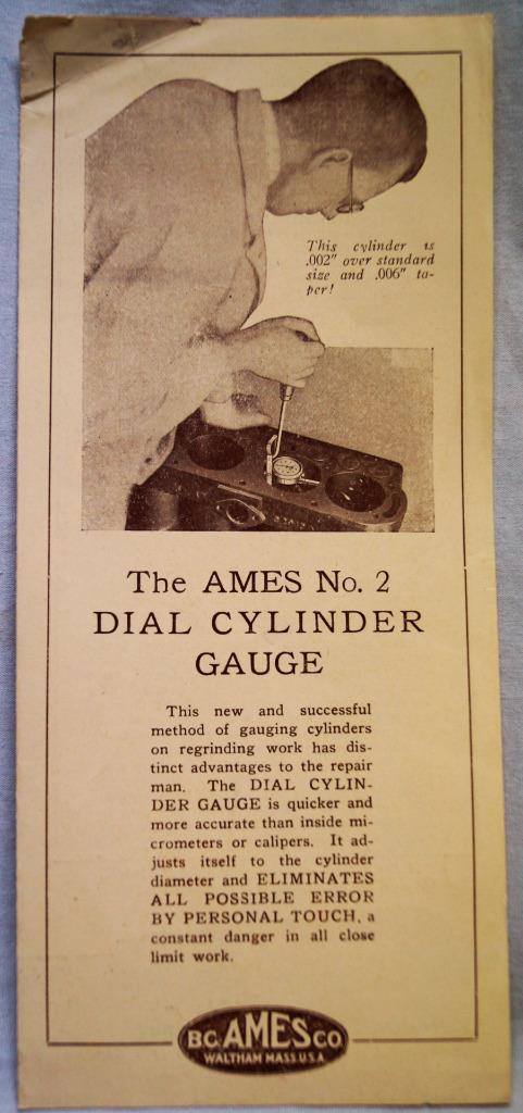 THE AMES NO.2 DIAL CYLINDER GAUGE ADVERTISING INFORMATIONAL BROCHURE ...